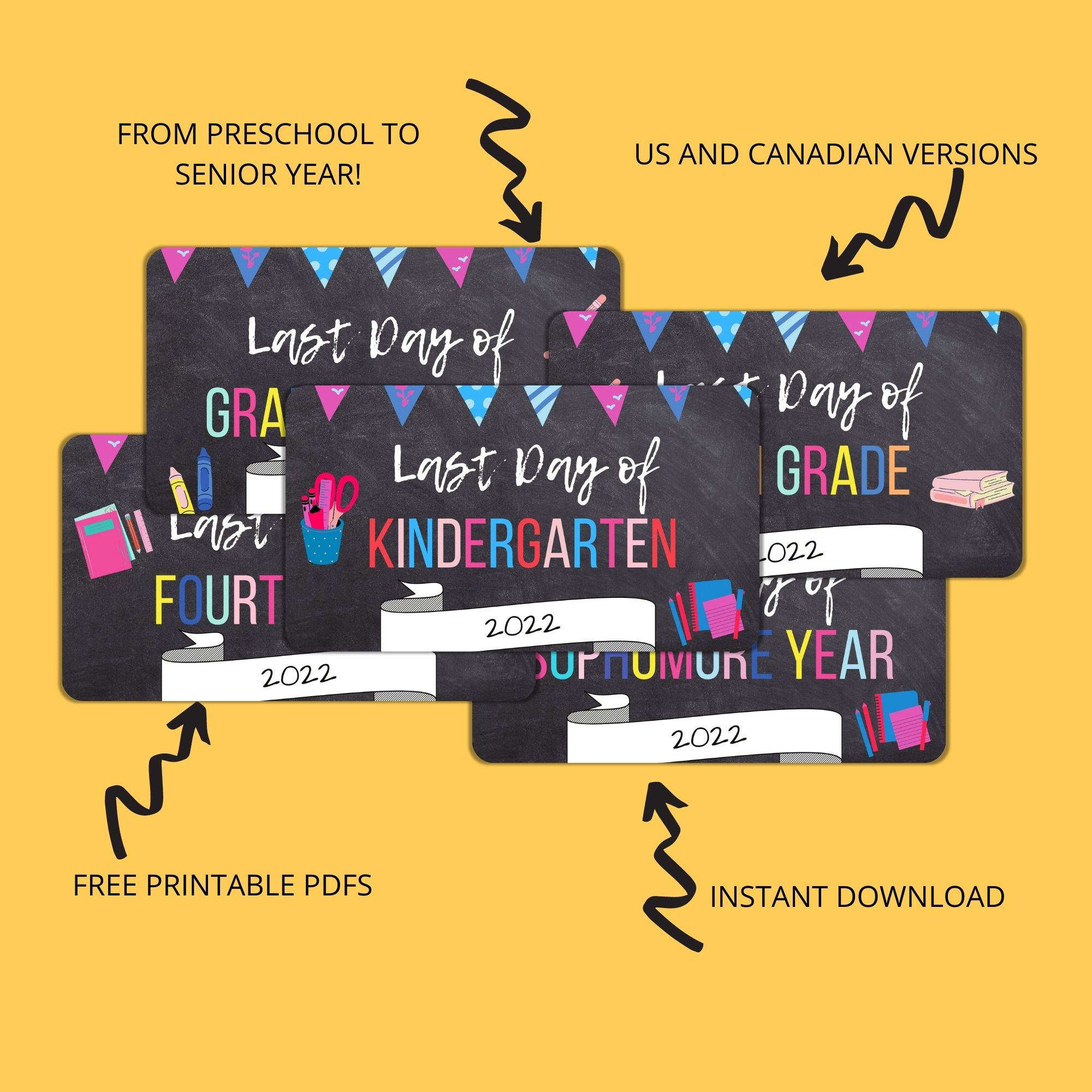 Last Day Of School Chalkboard Signs 2024-2025 {Free Printable PDFs ...